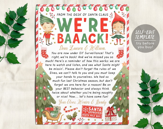 Hello Letter From Elves Editable Template, Christmas We're Back Elves ...