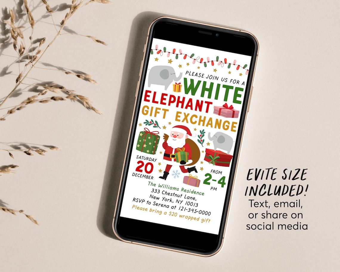 White Elephant Gift Exchange Invitation Editable Template - Etsy