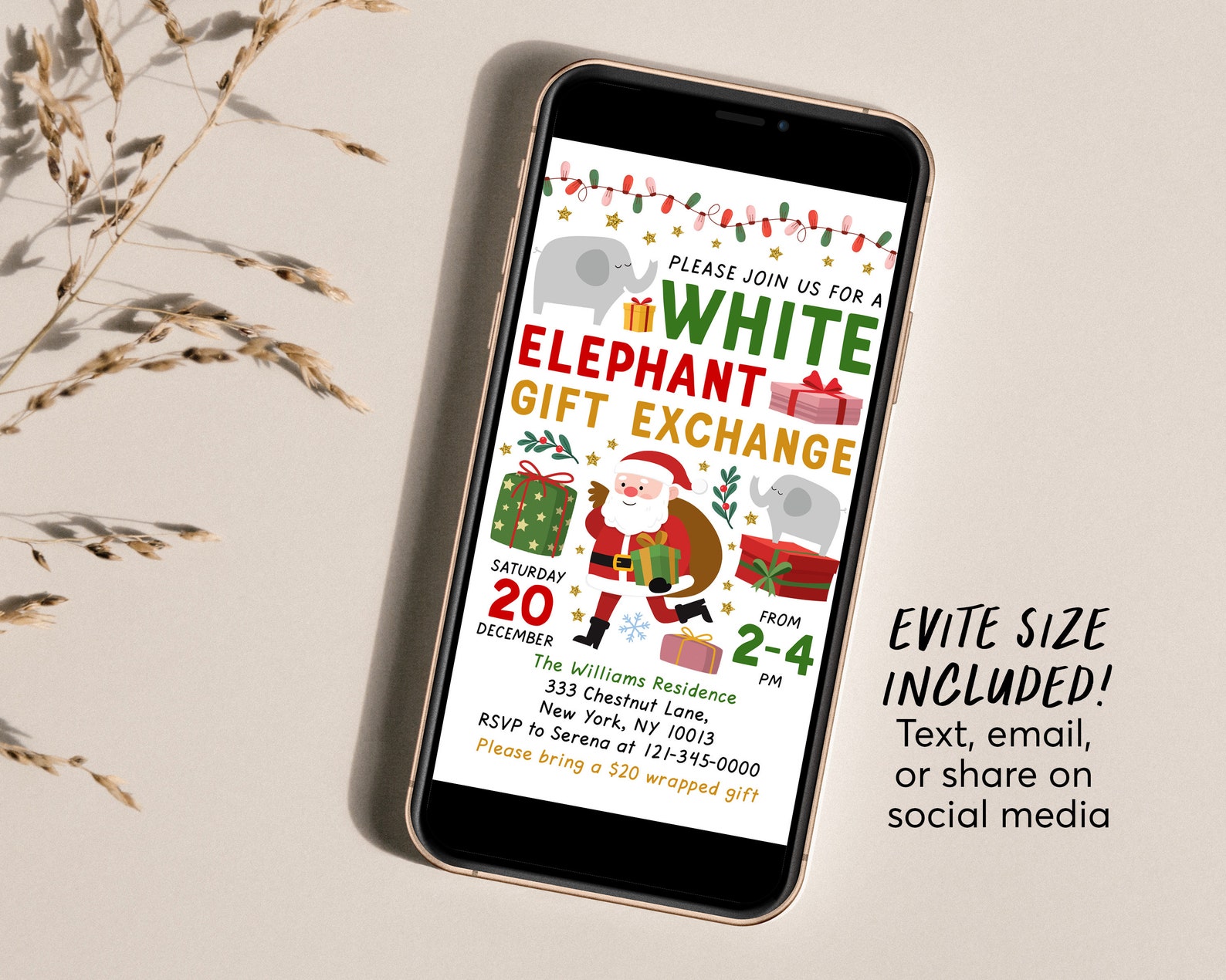 White Elephant Gift Exchange Invitation Editable Template - Etsy