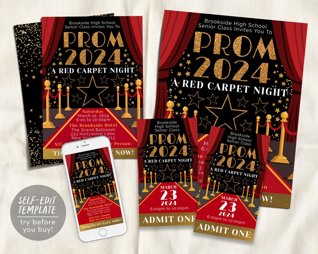 Red Carpet Prom Dance BUNDLE Set Editable Template, VIP Access Junior ...