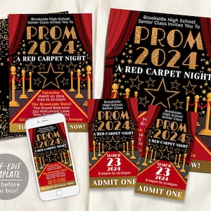 Red Carpet Prom Dance BUNDLE Set Editable Template, VIP Access Junior ...