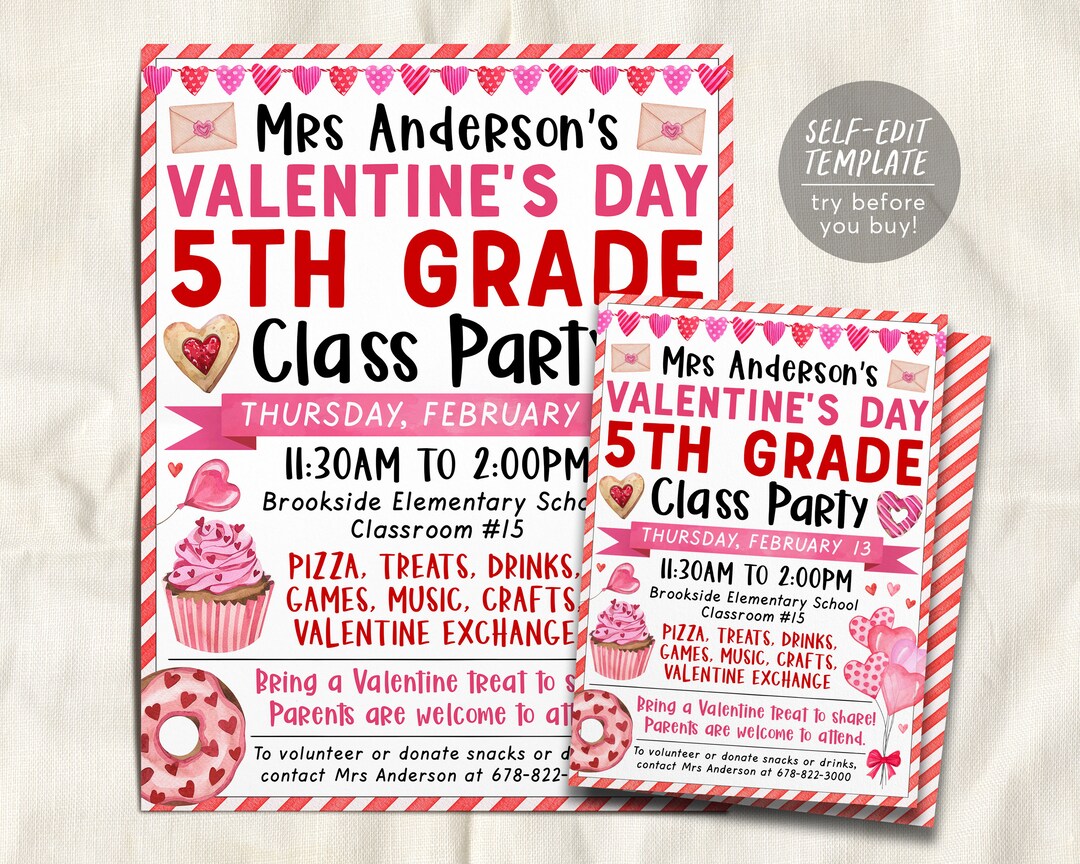 Valentine's Day Class Party Invitation Editable Template, Valentine ...