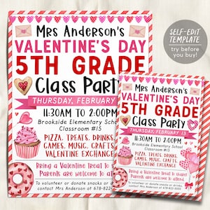 Valentine's Day Class Party Invitation Editable Template, Valentine ...