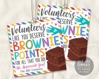 Volunteer Appreciation Gift Tags, Volunteers Deserve Brownie Points ...