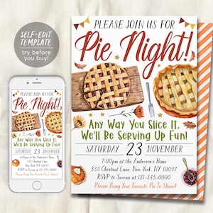 Pie Night Invitation Editable Template, Friendsgiving Party Invite ...