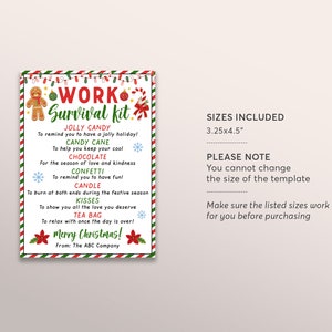 Work Survival Kit Tag Editable Template, Holiday Christmas Survival Kit ...