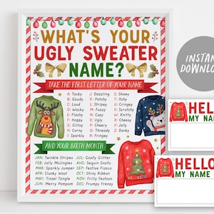 What's Your Ugly Sweater Name Game, Christmas Ugly Sweater Party Game ...