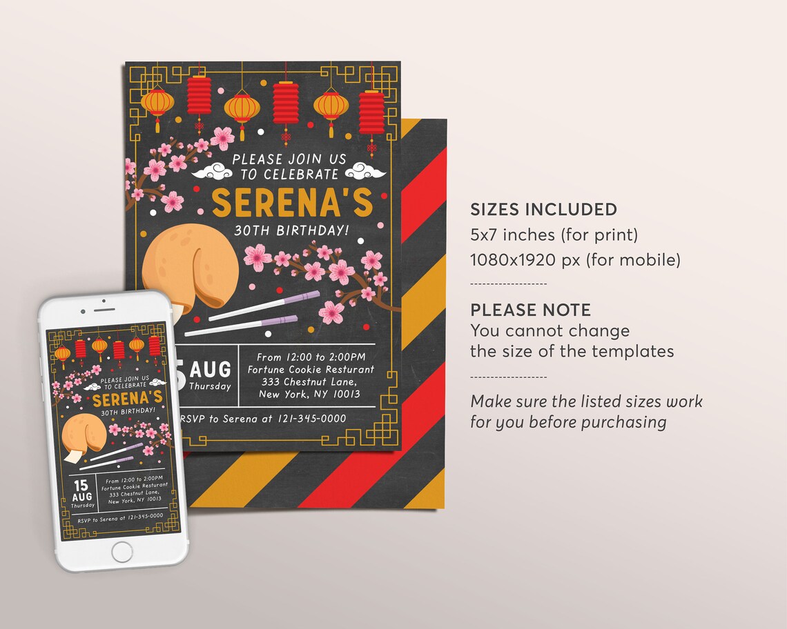 Chinese Restaurant Birthday Invitation Editable Template Take - Etsy