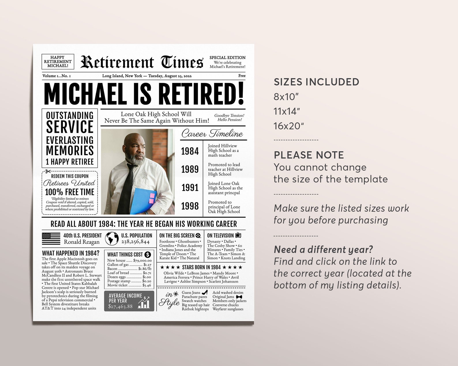 Unique Newspaper Retirement Gifts for Men or Women, Editable Retirement ...