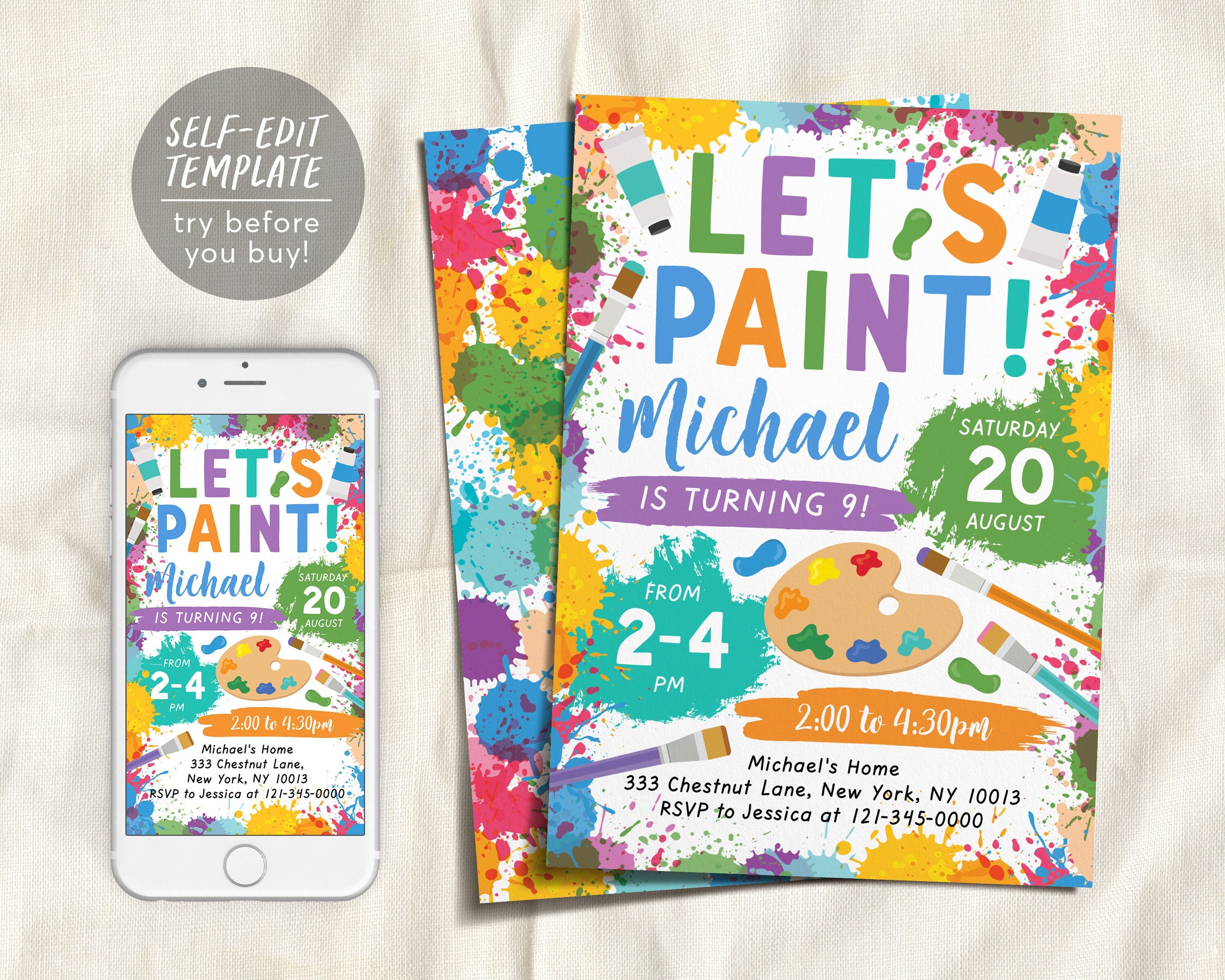 Painting Birthday Party Invitation Editable Template Art - Etsy