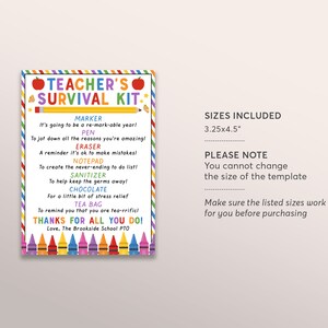 Teacher Survival Kit Editable Template, Teacher Appreciation Week Thank ...