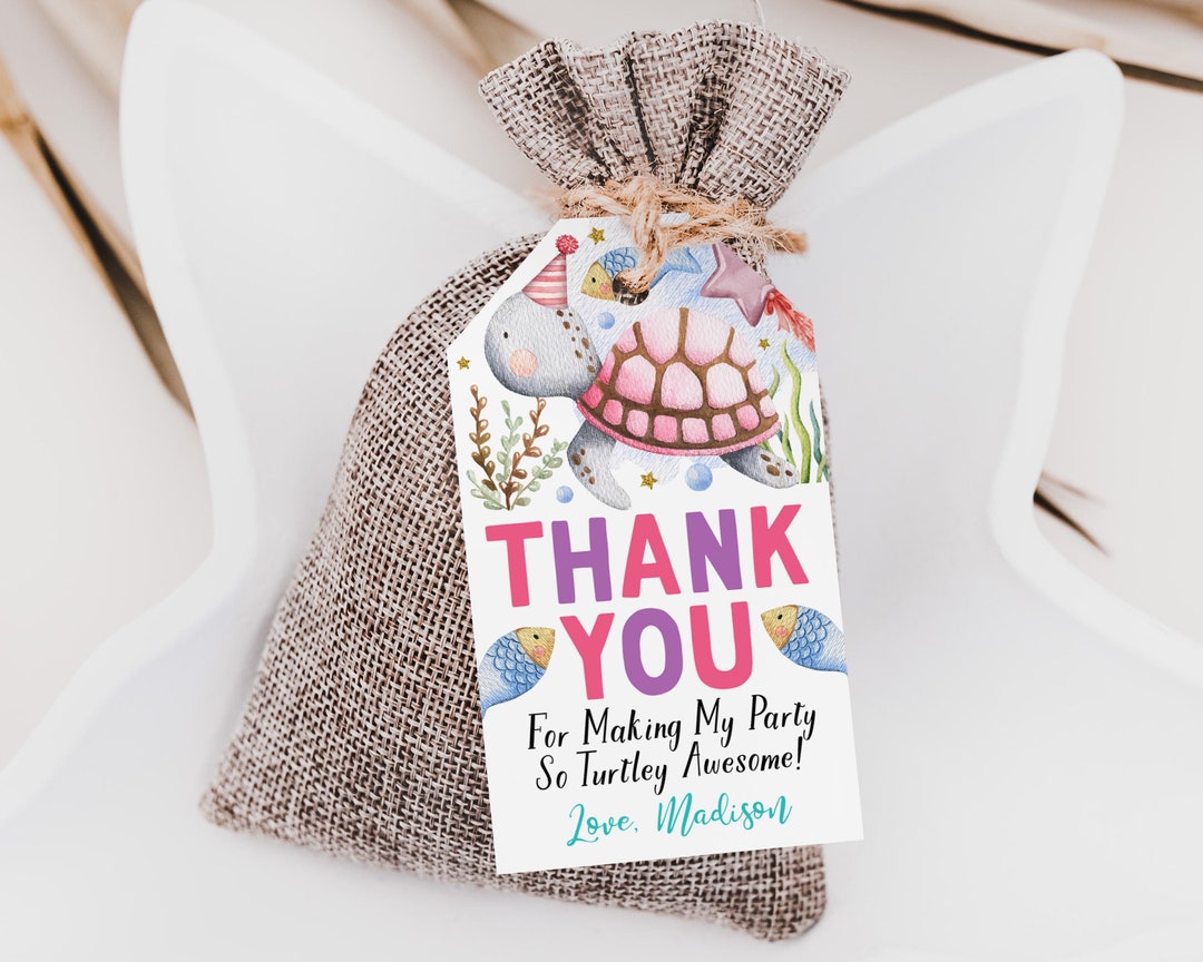 Turtle Birthday Party Favor Tags Editable Template, Girl Turtley ...