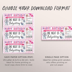 Babysitting Gift Coupon Editable Template, Birthday Surprise Babysitter ...