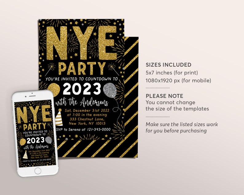 NYE Party Invitation Editable Template New Years Eve Bash for - Etsy