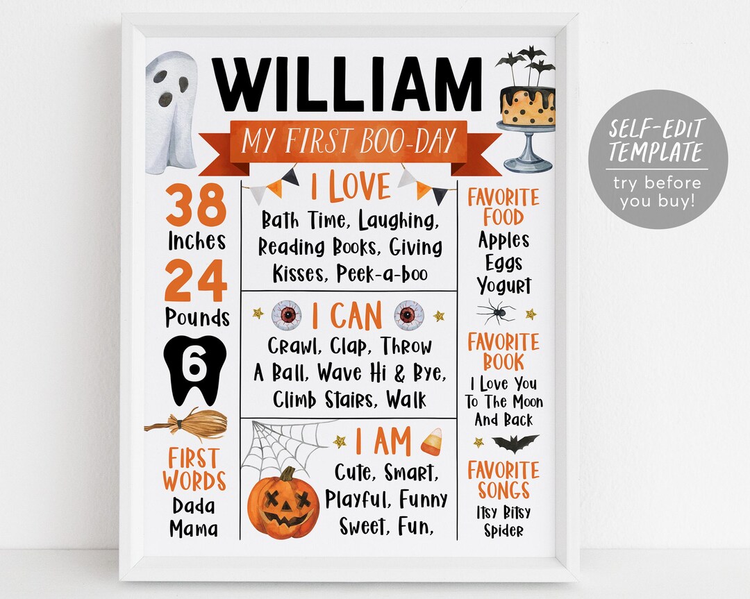 Halloween Birthday Milestone Sign Editable Template, Spooky One First ...