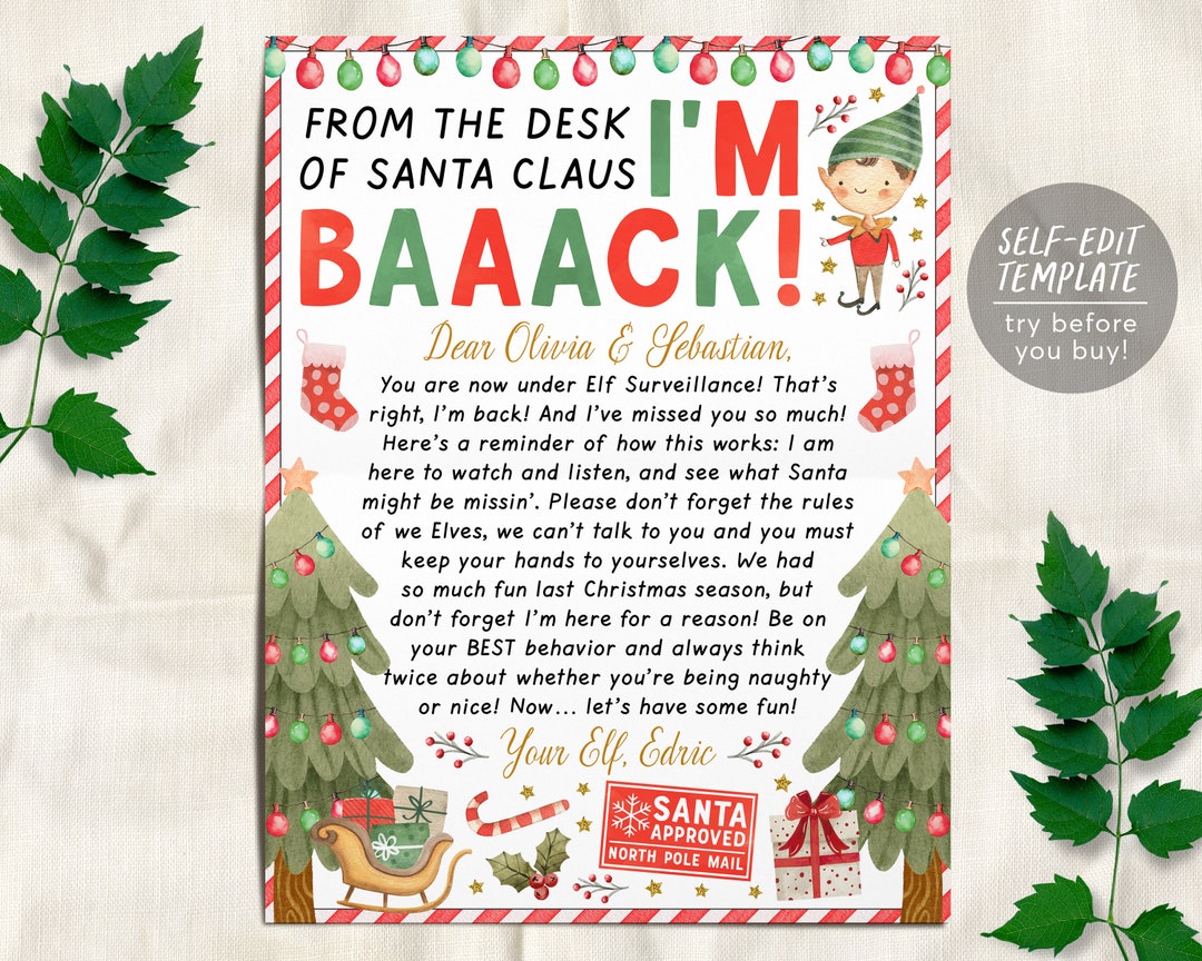 Hello Letter From Elf Editable Template, Christmas We're Back Elf ...