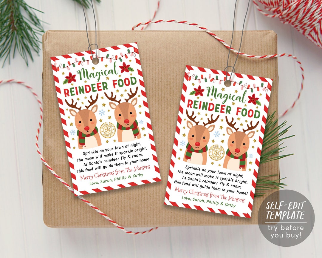 Magical Reindeer Food Tag Editable Template, Christmas Magic Reindeer ...