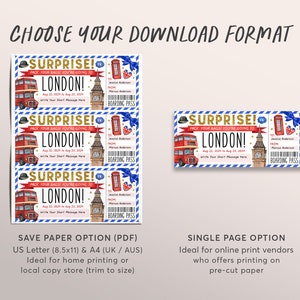 London Gift Ticket Boarding Pass Editable Template, Surprise Travel ...
