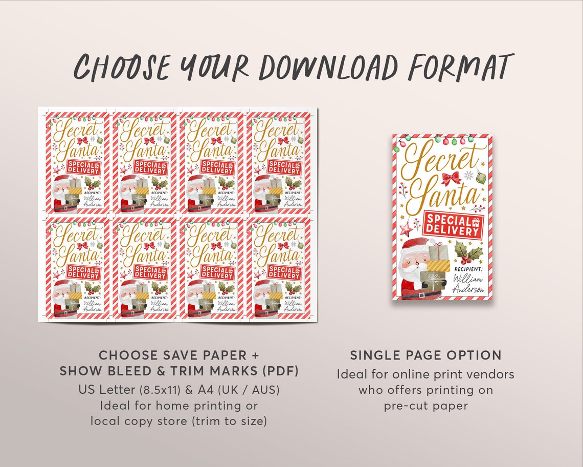 Secret Santa BUNDLE Kit Printable Editable Template, Secret Santa ...