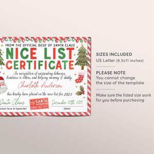 Santas Nice List Certificate Editable Template, Approved Letter From ...