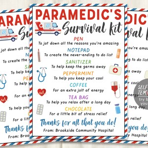 Paramedic Survival Kit Gift Tags Editable Template, First Responder ...