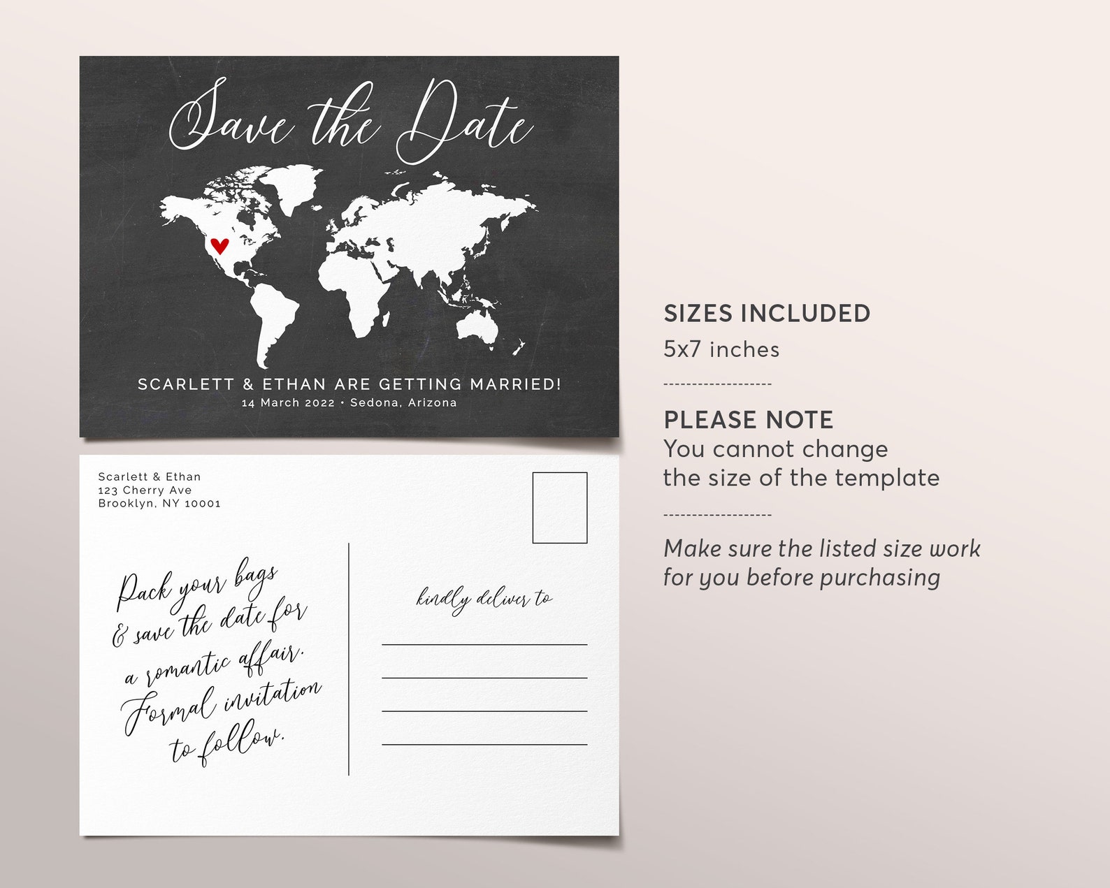 Editable Destination Wedding Save the Date Template - Etsy