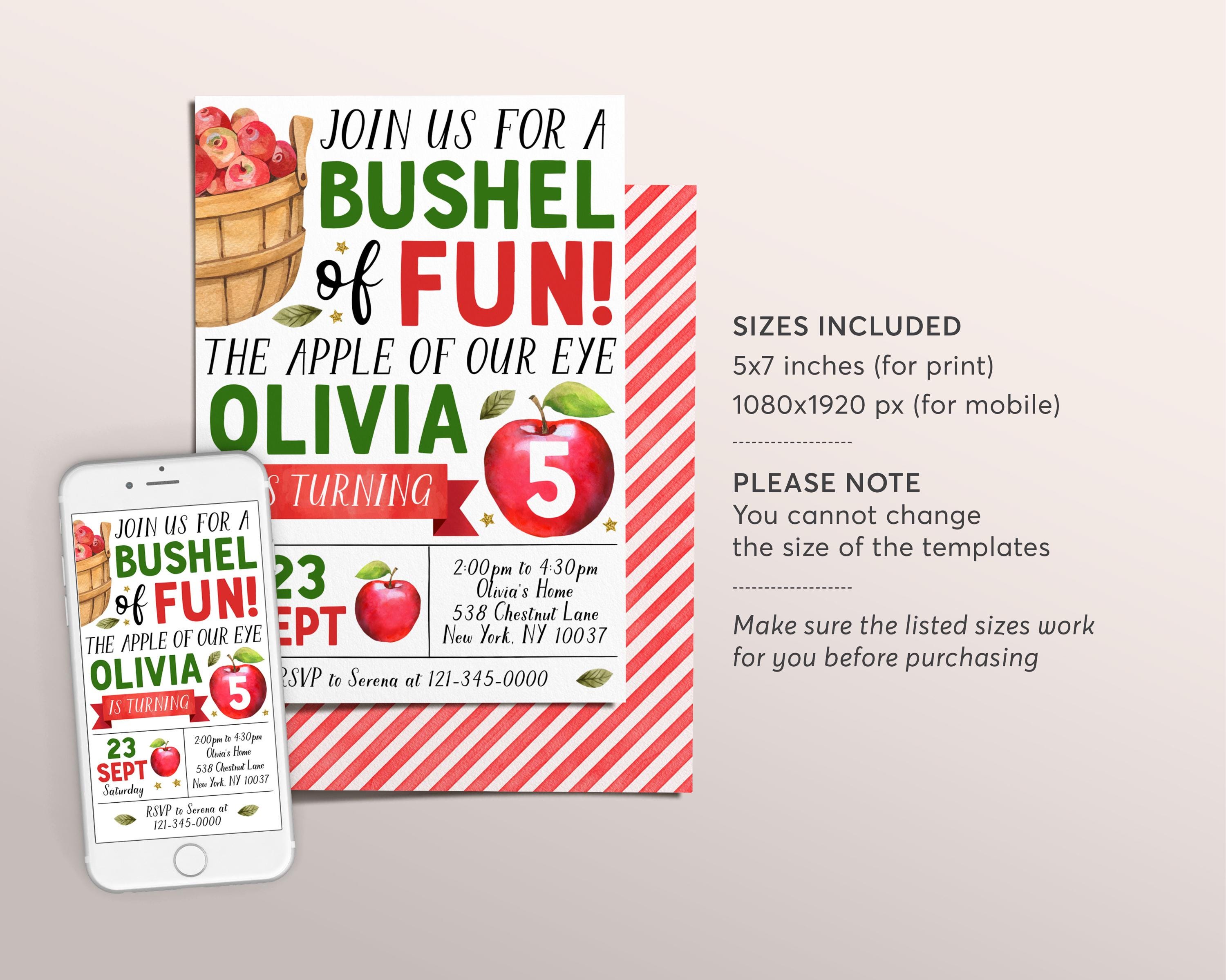 Apple Birthday Invitation Editable Template, Bushel of Fun First ...