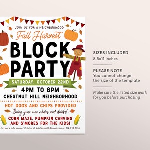 Fall Block Party Festival Harvest Editable Template, Neighborhood Party ...