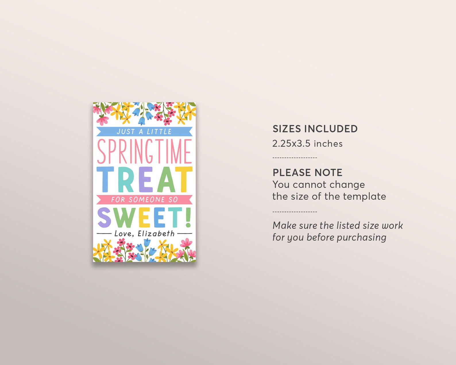 Spring Treat Gift Tag Editable Template, Springtime Thank You Floral ...