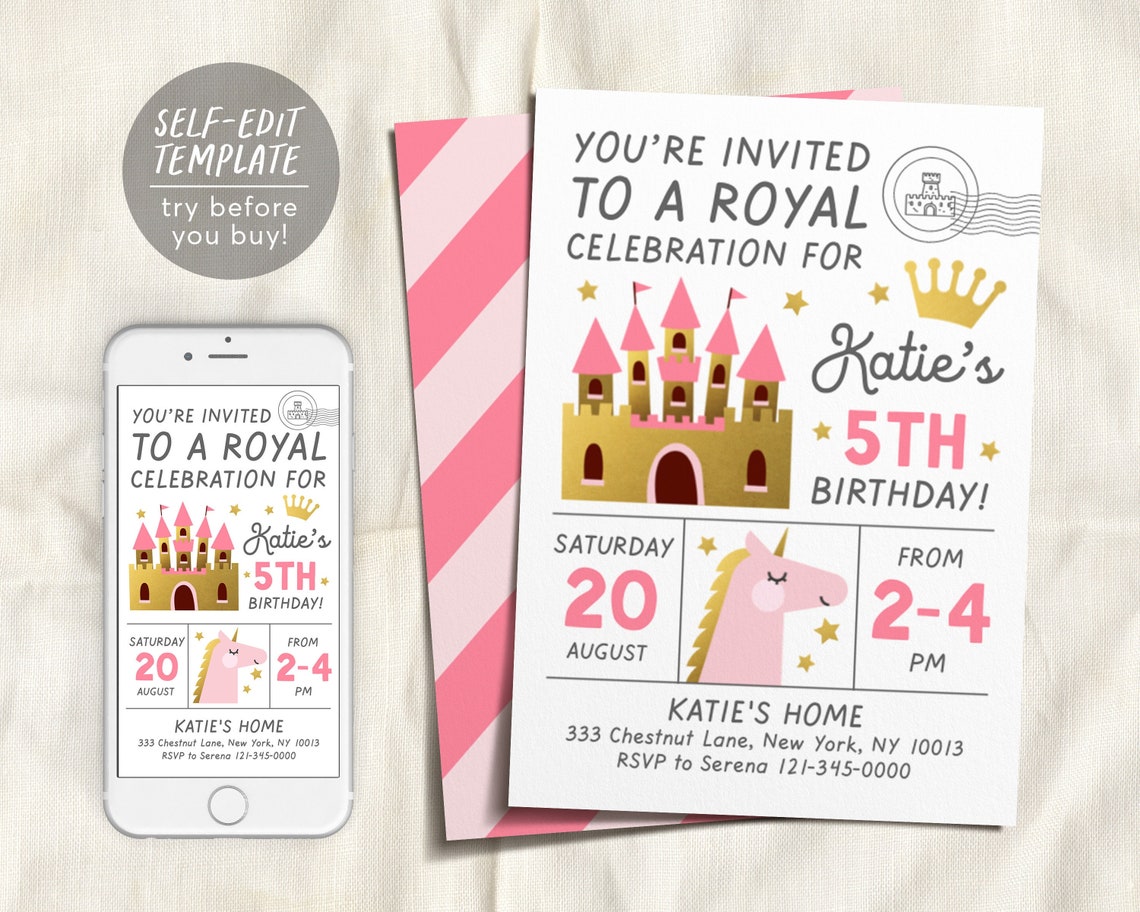 Editable Princess Birthday Invitation Template Princess Party - Etsy