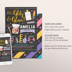 Editable Glitz and Glam Makeover Invitation Template, Glamour Makeup ...