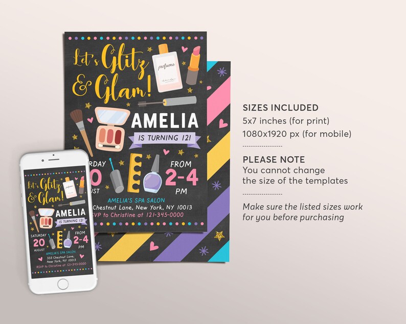 Editable Glitz and Glam Makeover Invitation Template, Glamour Makeup ...