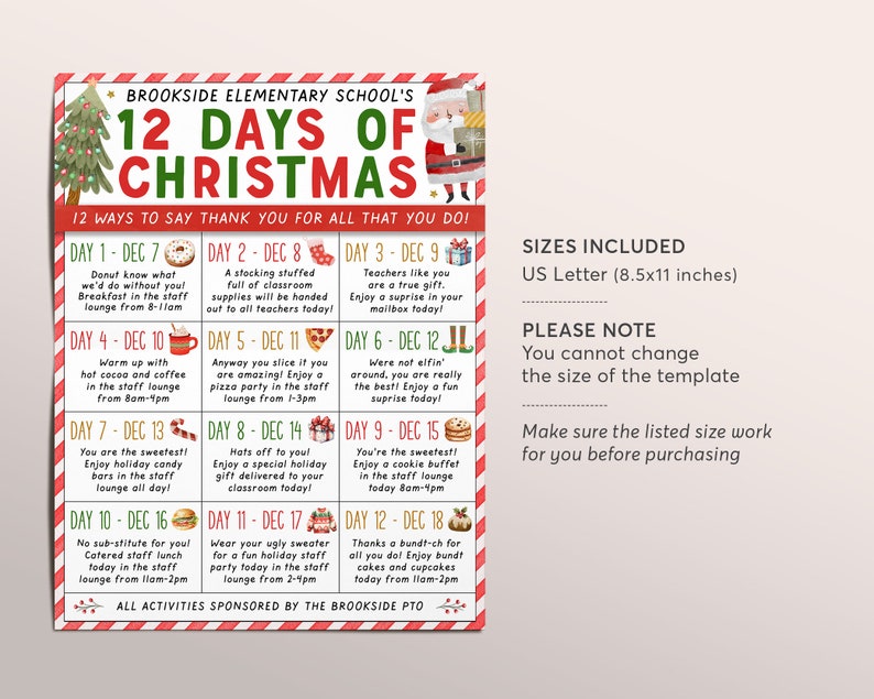 Christmas Holiday Appreciation Flyer Editable Template, 12 Days of ...