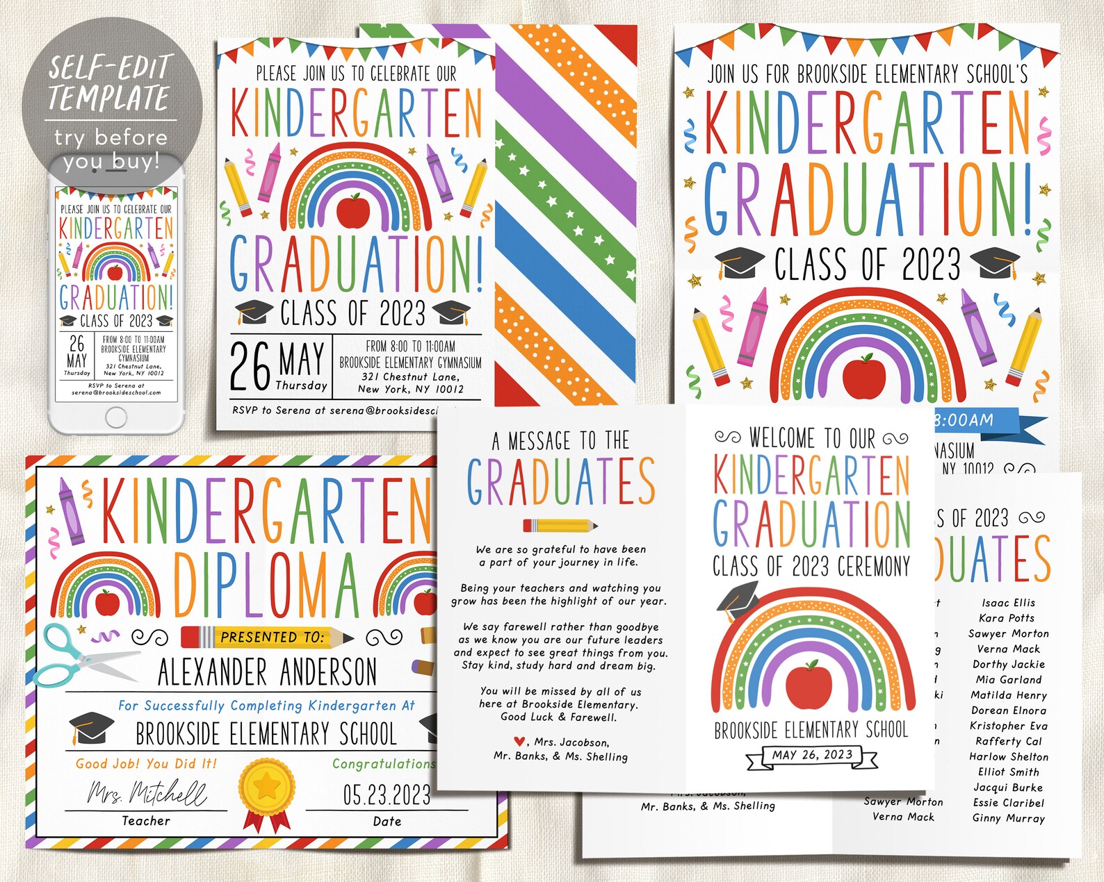 Kindergarten Graduation Ceremony BUNDLE Editable Template, Class ...