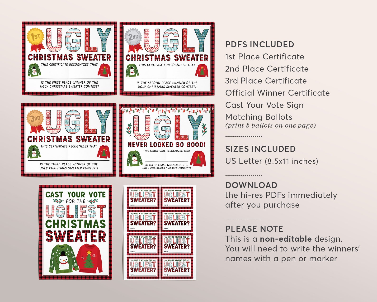 Christmas Ugly Sweater Party Decorations BUNDLE, Ugly Sweater Contest ...