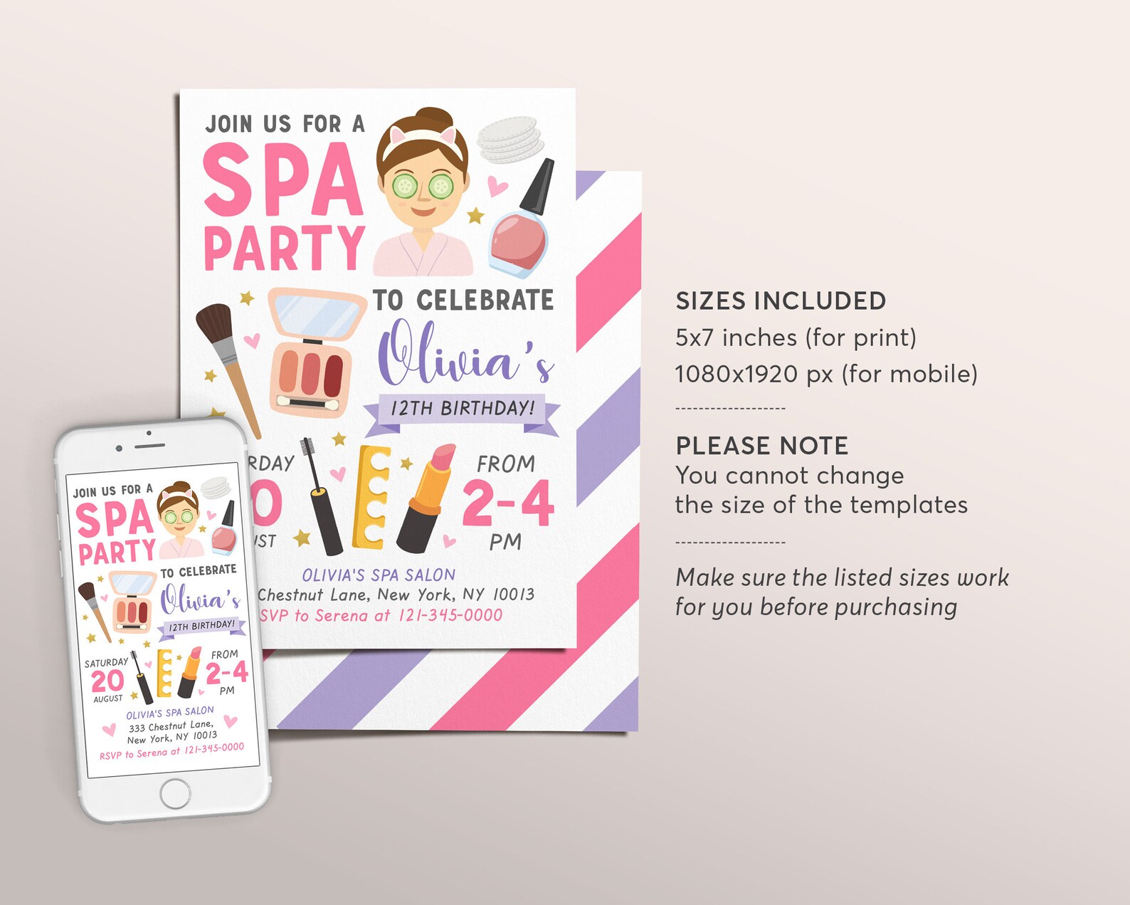 Spa Party Invitation Editable Template Makeup Party Facial - Etsy