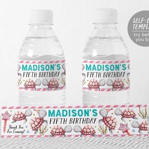 Sea Turtle Party Water Bottle Labels Editable Template, Girl Under the ...