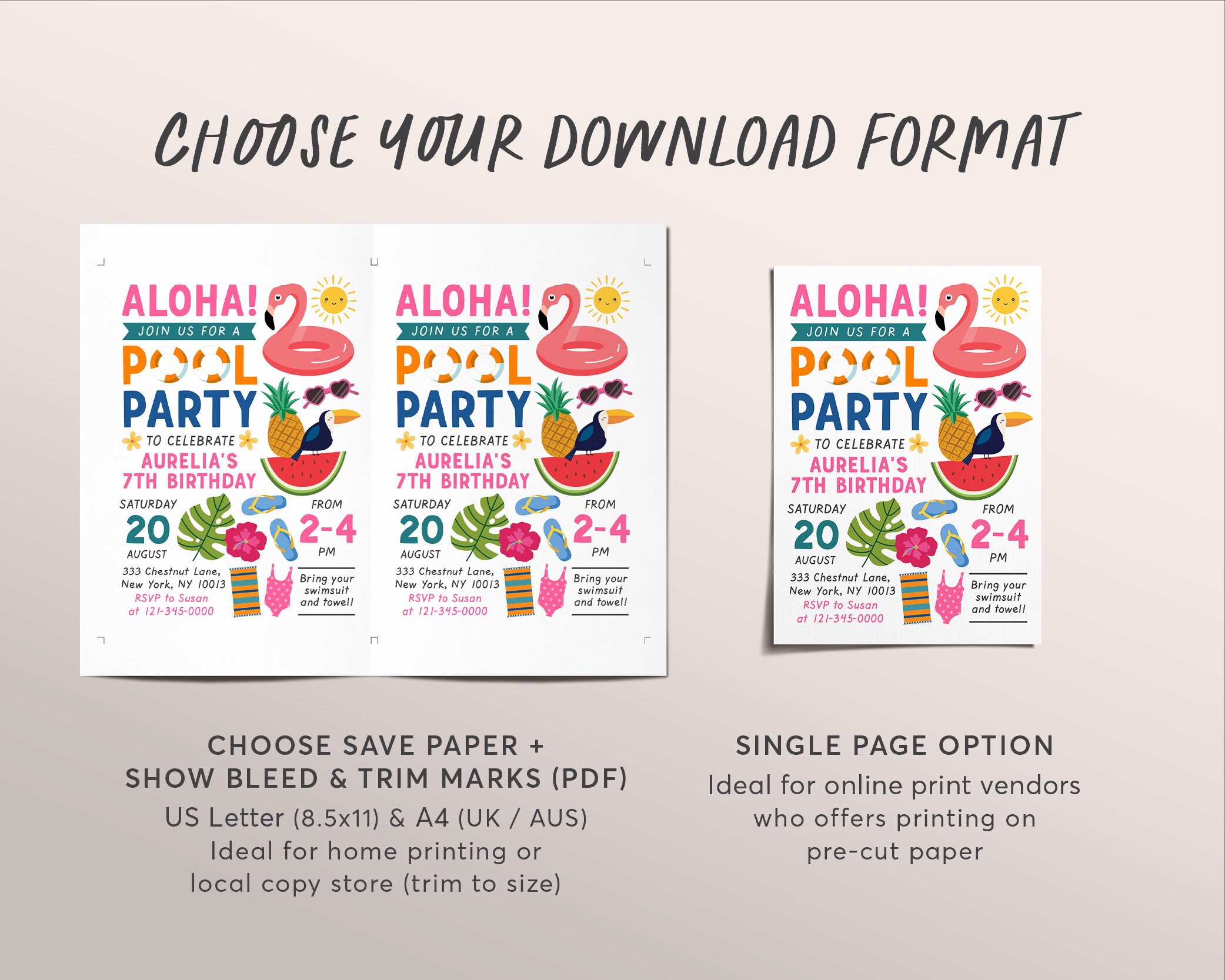 Aloha Pool Party Invitation Editable Template, Tropical Summer Hawaiian ...