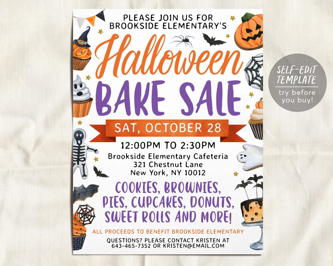 Halloween Bake Sale Flyer Editable Template, Fall Harvest Festival ...