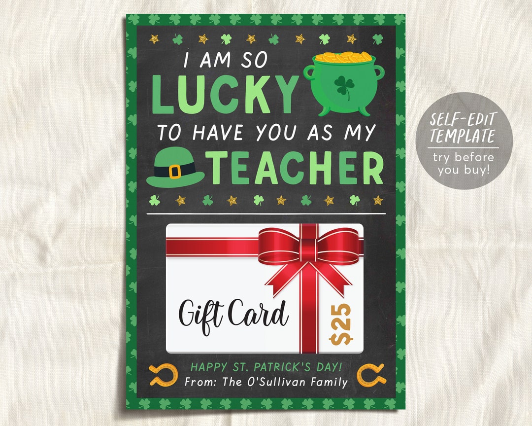 St. Patrick's Day Coffee Gift Card Holder Editable Template, Teacher ...