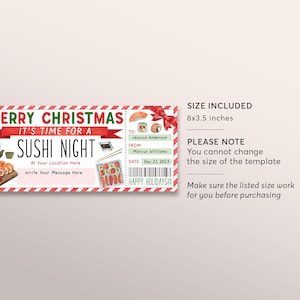 Sushi Night Ticket Voucher Editable Template, Christmas Surprise Sushi ...
