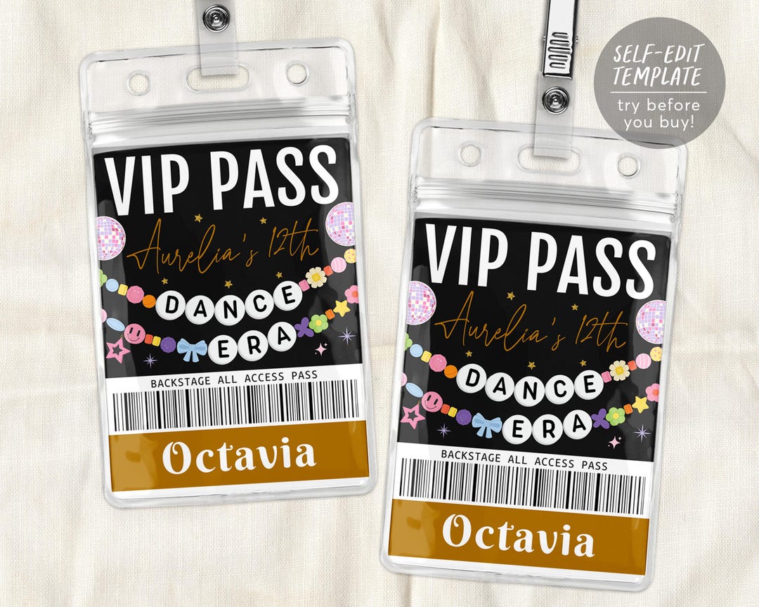 Dance Era VIP Pass Editable Template, Eras Dance Friendship Bracelet ...