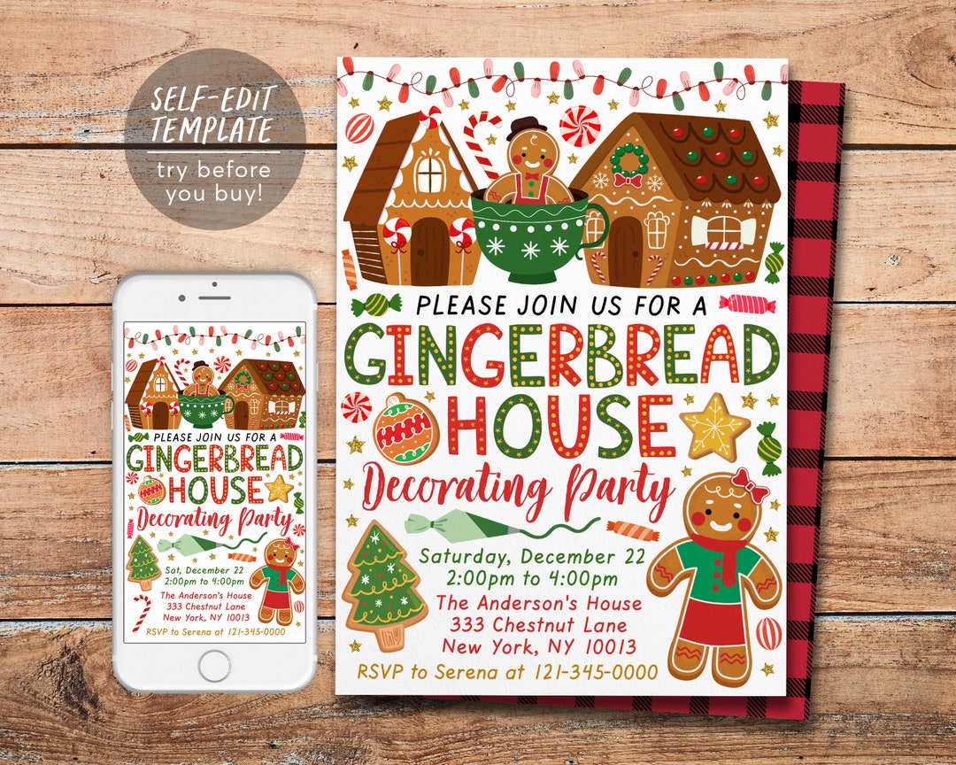 Christmas Gingerbread House Decorating Party Invitation Editable ...
