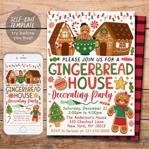 Christmas Gingerbread House Decorating Party Invitation Editable ...