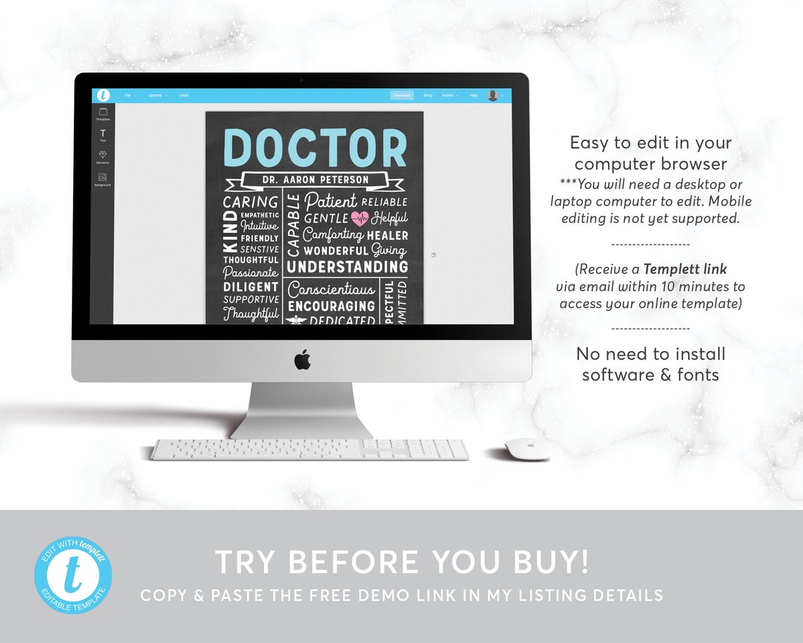 Editable Doctor Chalkboard Gift Print Template New Doctor - Etsy