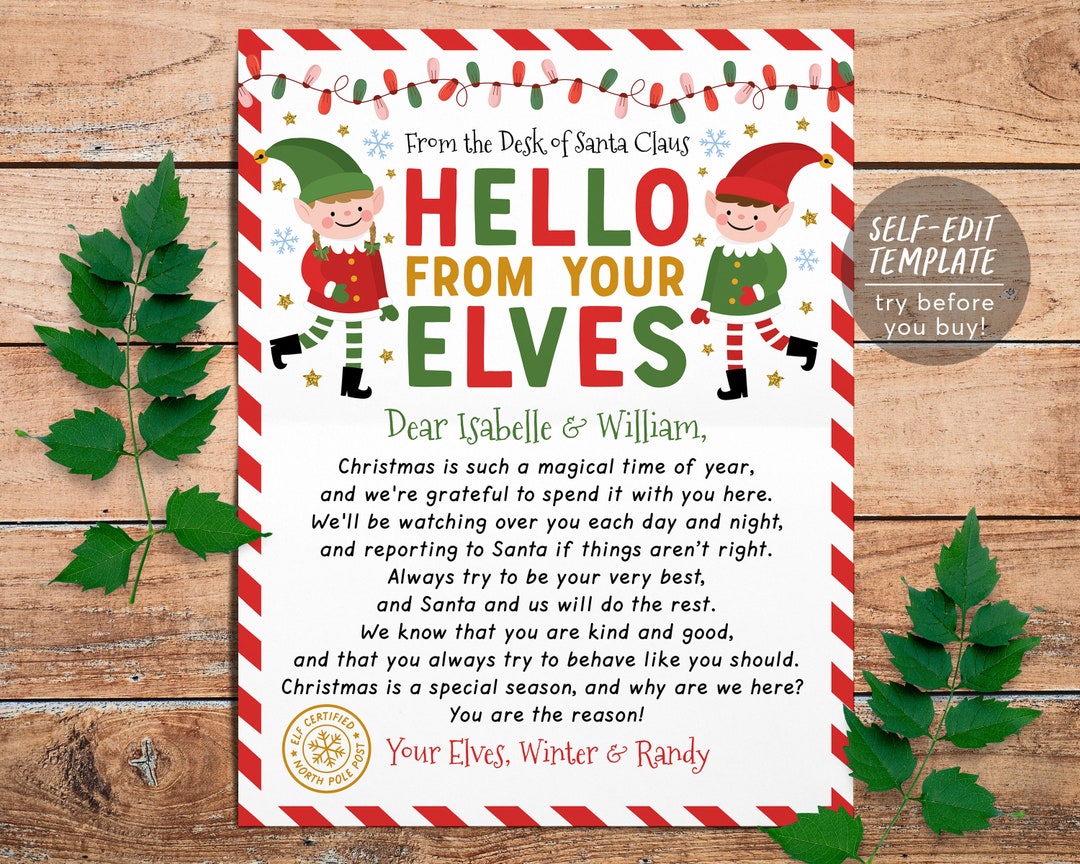 Hello Letter From Elves Editable Template, Elf Arrival Note, First Time ...