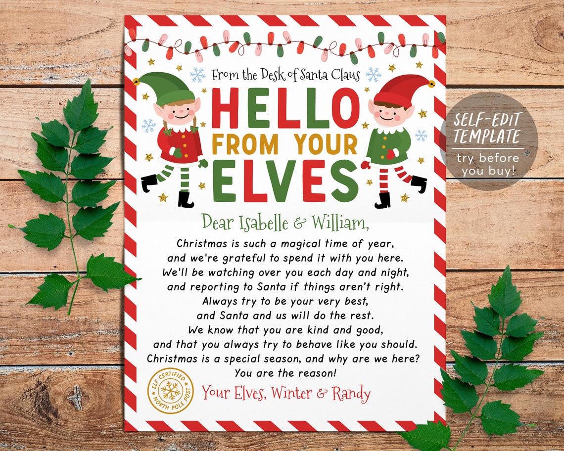 Hello Letter From Elves Editable Template, Elf Arrival Note, First Time ...