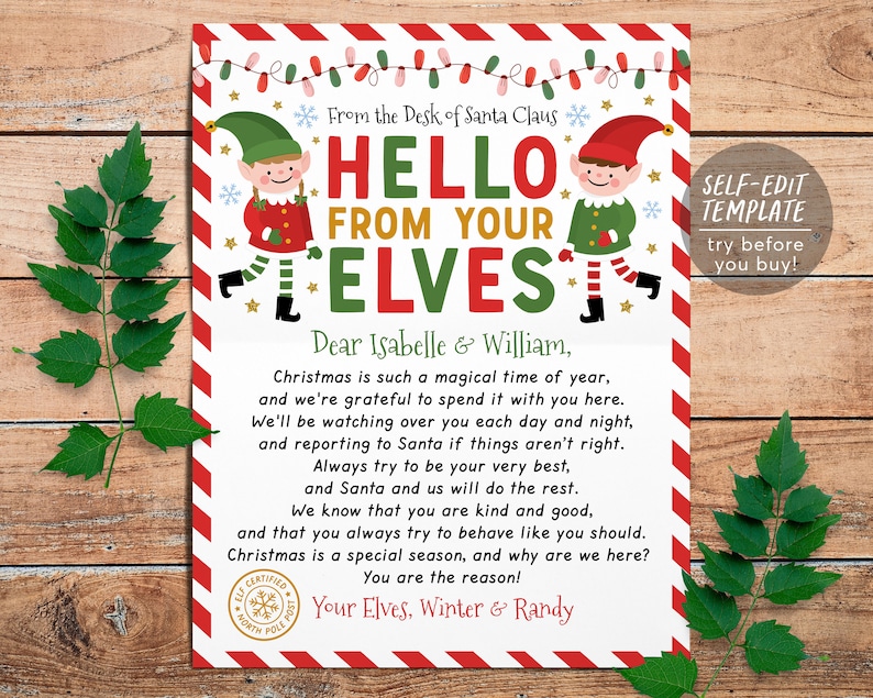 Hello Letter From Elves Editable Template, Elf Arrival Note, First Time ...