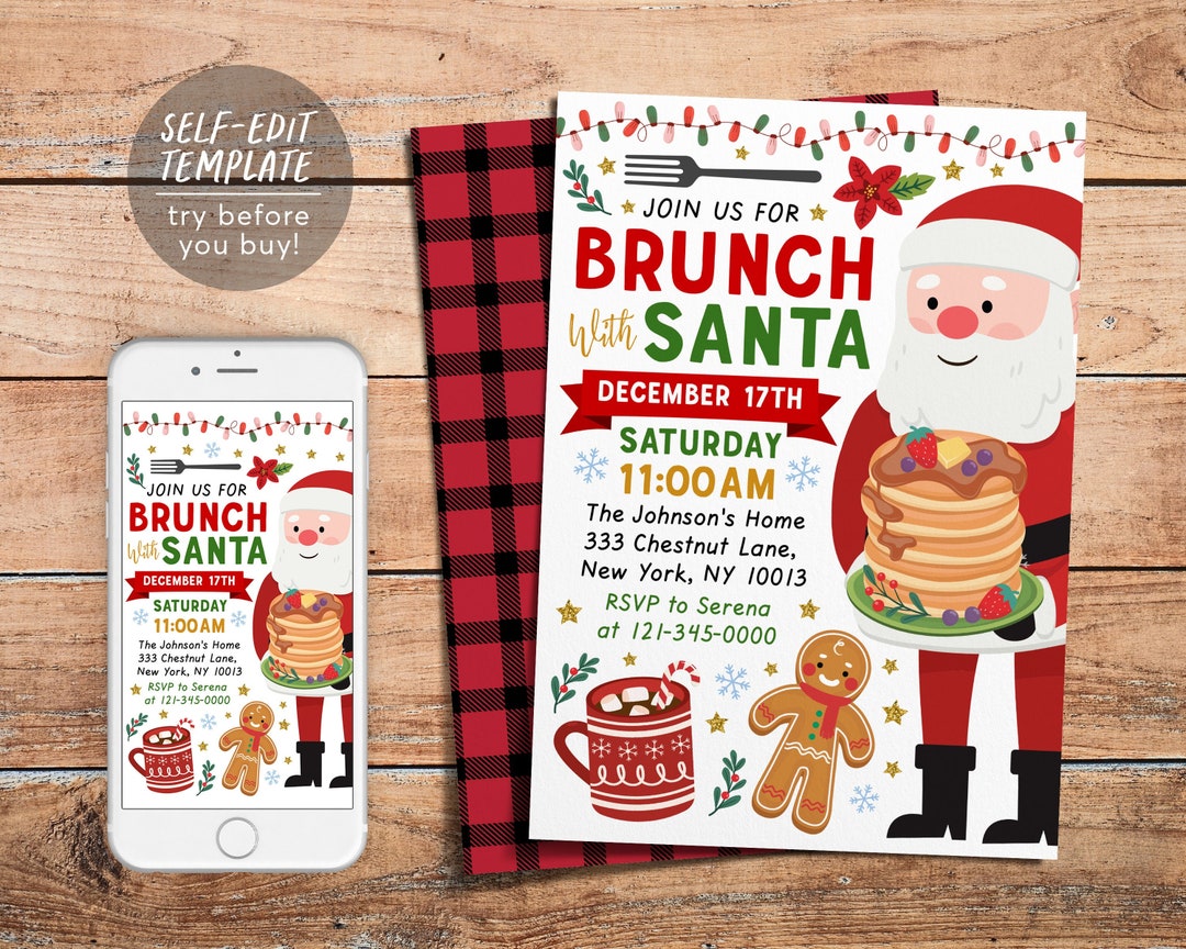 Brunch With Santa Invitation Editable Template, Christmas Party Invite ...