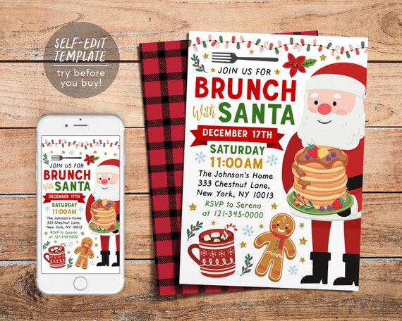 Brunch With Santa Invitation Editable Template Christmas - Etsy